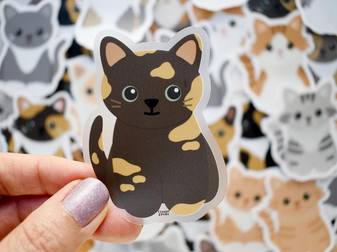 Dark Tortie Cat Vinyl Sticker for Water Bottle and Laptop, Cute ...