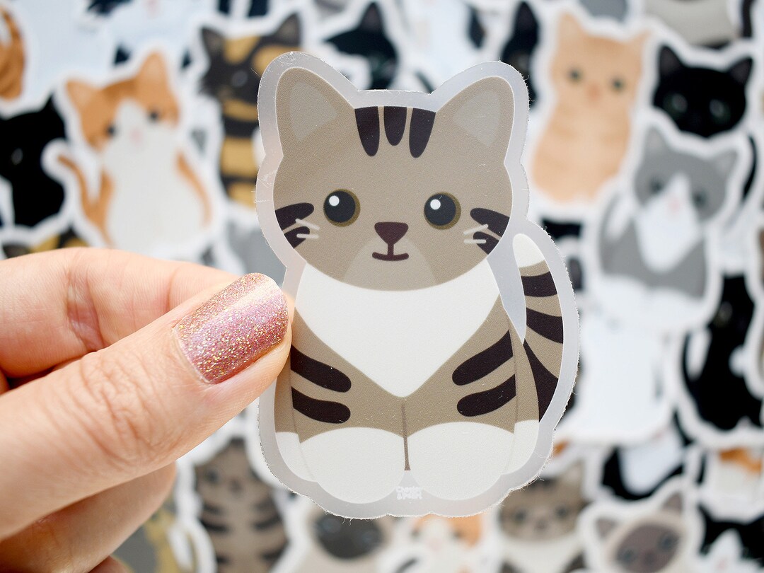 Brown Tabby Tuxedo Cat Vinyl Sticker for Water Bottle and Laptop, Cute ...