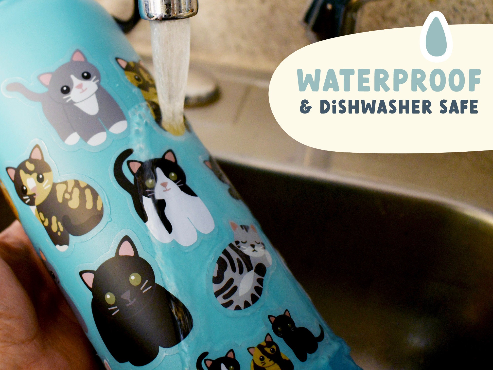 Cute Cat Sticker Decal Cat Water Bottle Stickers Cat - Etsy