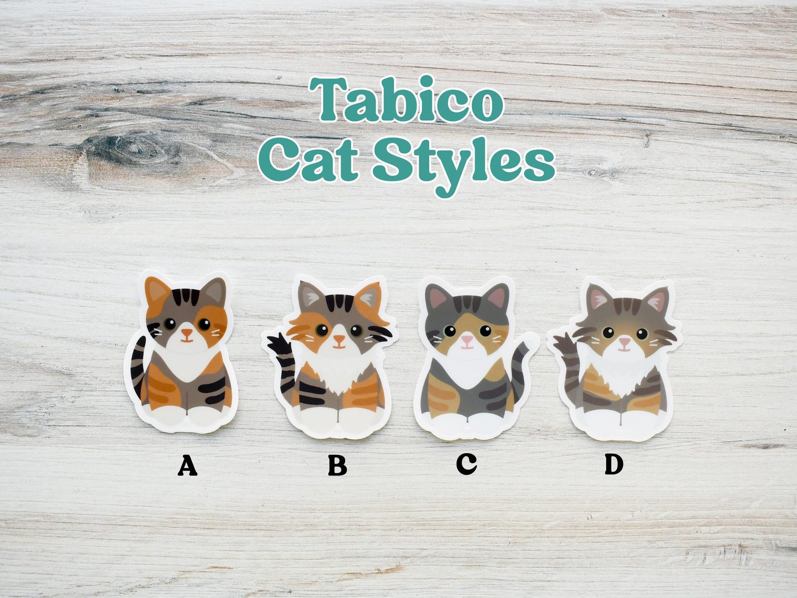 Tabico Cat Vinyl Sticker, Tabby Calico Water Bottle Decal, Cute Cartoon ...