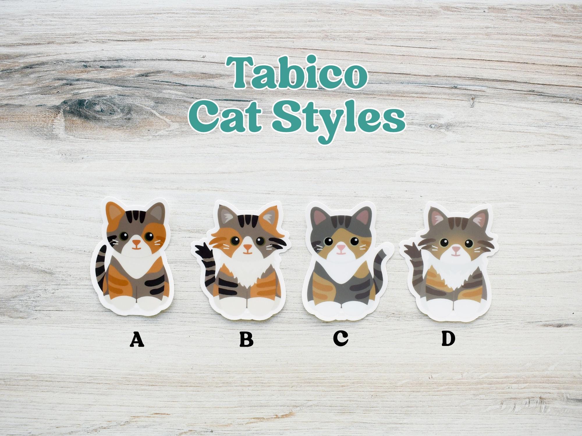 Tabico Cat Vinyl Sticker, Tabby Calico Water Bottle Decal, Cute Cartoon ...