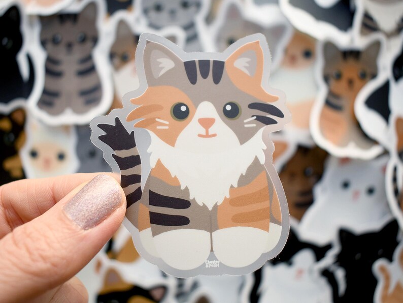 Tabico Cat Vinyl Sticker, Tabby Calico Water Bottle Decal, Cute Cartoon ...
