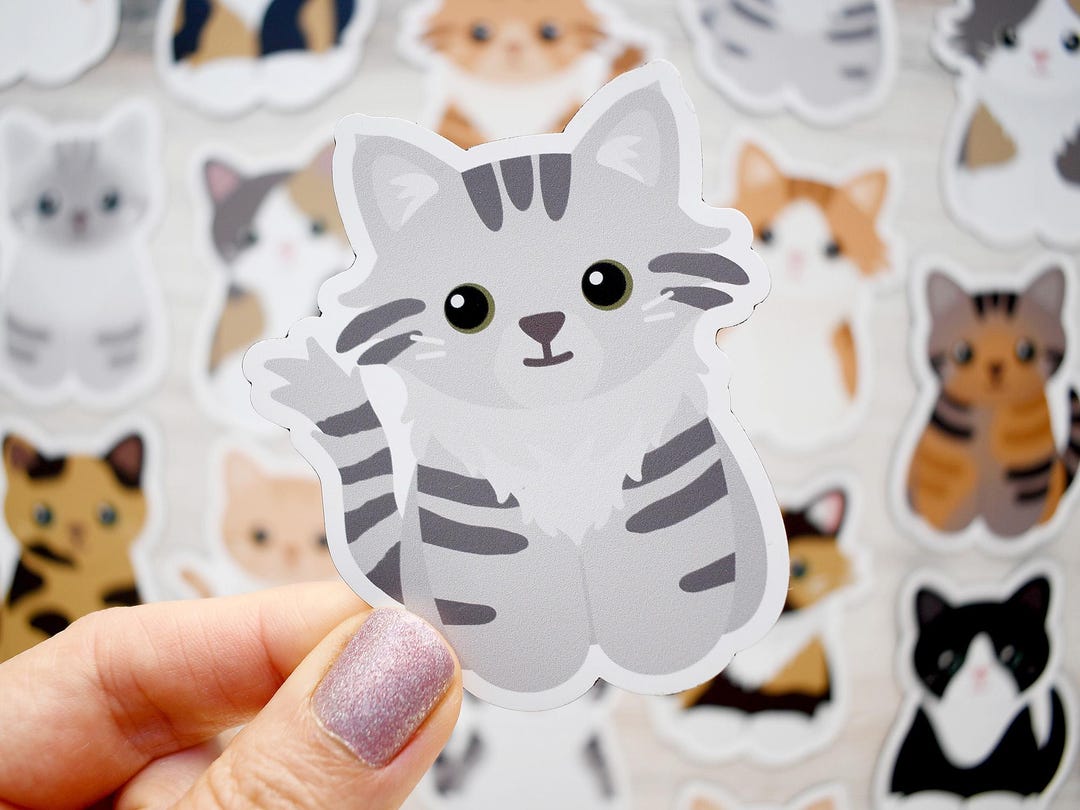 Long-haired Silver Tabby Cat Magnet, Waterproof Vinyl Car Magnet, Cute ...