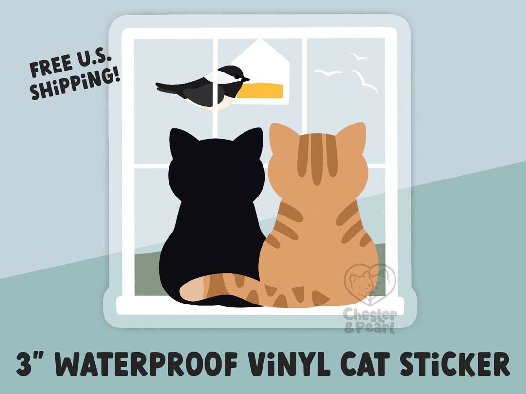 Bird Watching Cat Sticker for Laptop, Cute Cat Stickers for Water ...