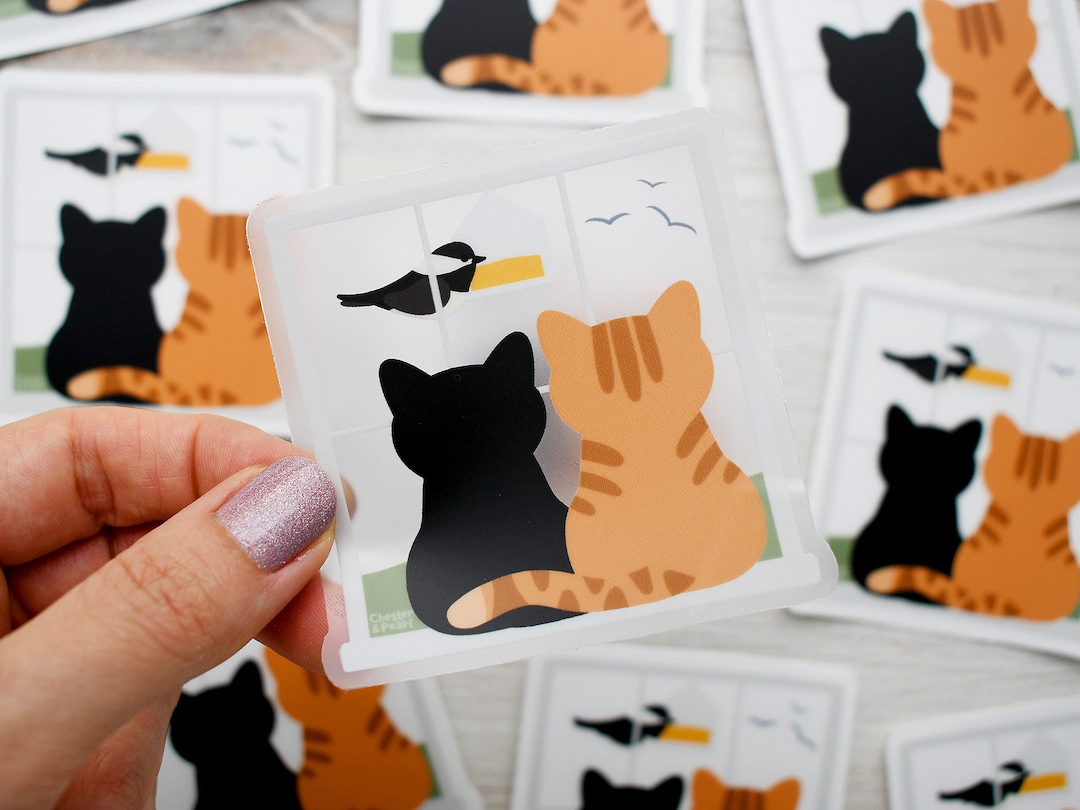 Bird Watching Cat Sticker for Laptop, Cute Cat Stickers for Water ...