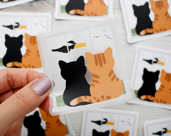 Bird Watching Cat Sticker for Laptop, Cute Cat Stickers for Water ...