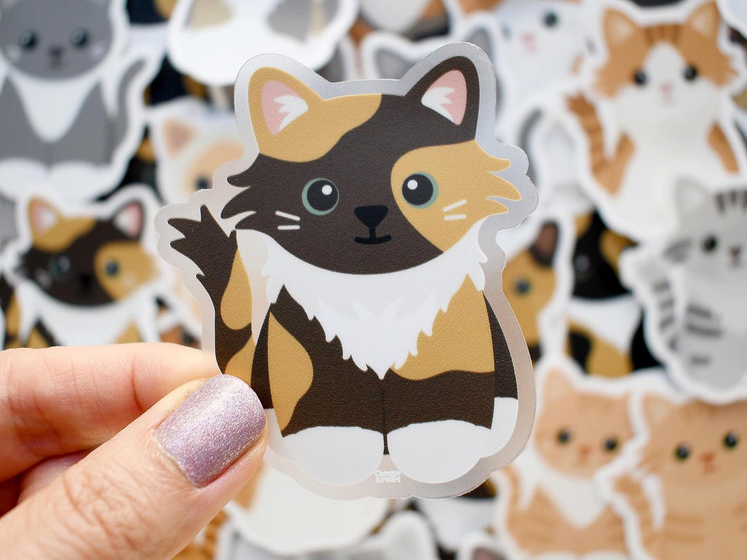 Long Hair Dark Calico Cat Vinyl Sticker for Water Bottle and Laptop ...