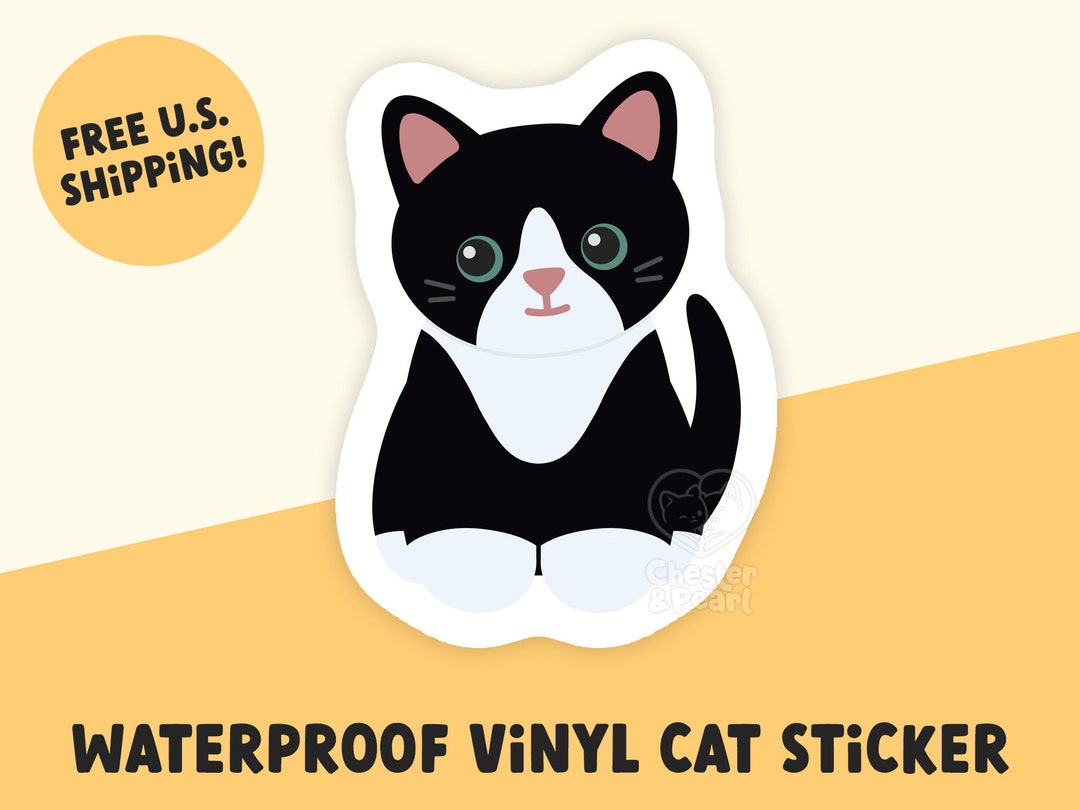 Cute Tuxedo Cat Sticker, Waterproof Cat Stickers for Water Bottle ...