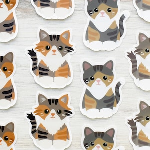 Tabico Cat Vinyl Sticker, Tabby Calico Water Bottle Decal, Cute Cartoon ...