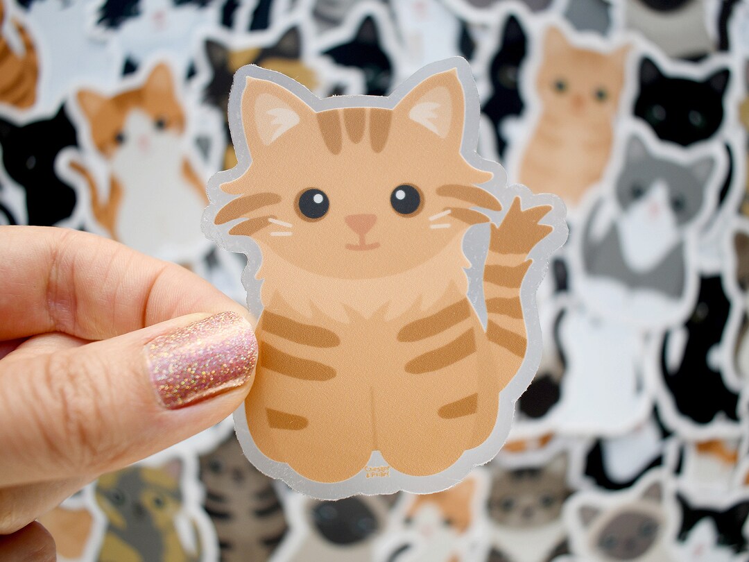 Orange Tabby Long Haired Cat Vinyl Sticker for Water Bottle and Laptop ...