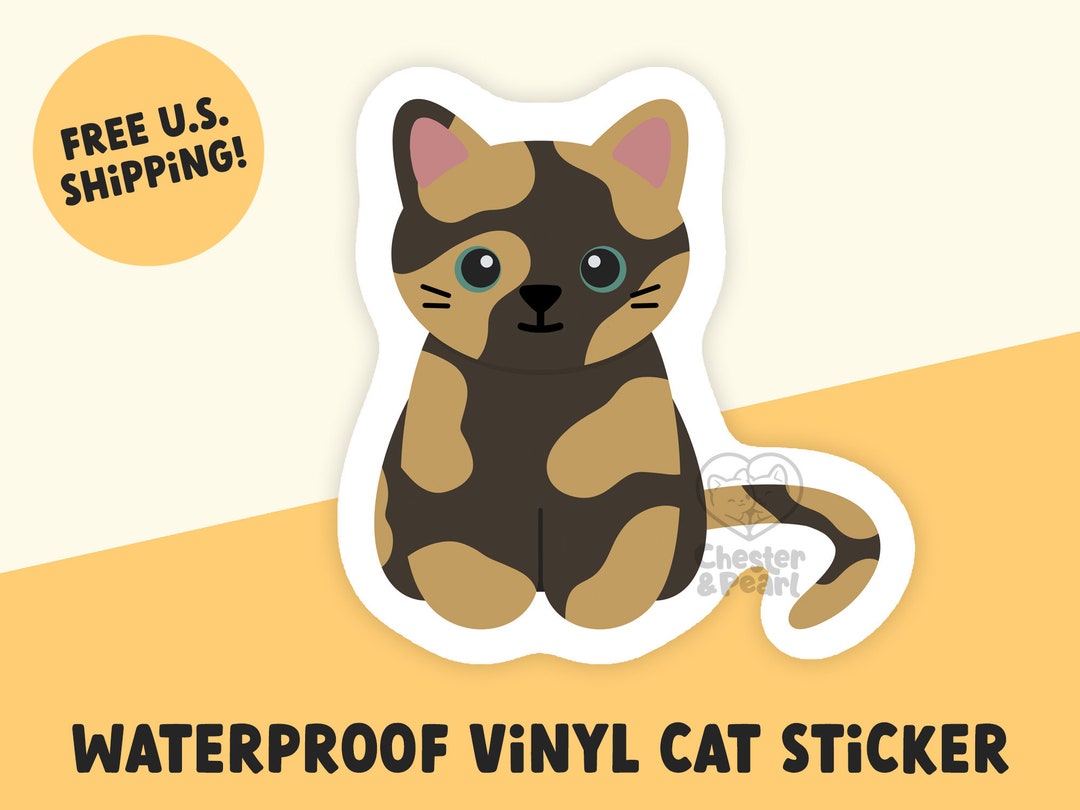 Tortie Cat Sticker, Cat Water Bottle Sticker, Tortoiseshell Cat ...