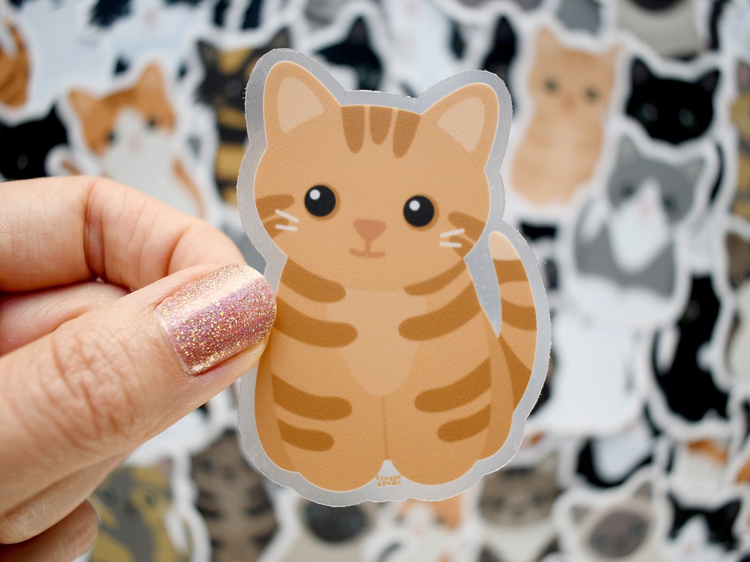 Orange Tabby Cat Vinyl Sticker for Water Bottle and Laptop, Cute Kitten ...