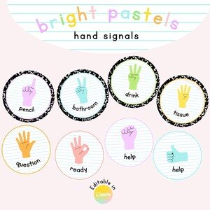 Classroom Hand Signals Poster Display, Editable in Canva, Pastel ...