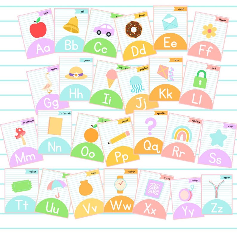Alphabet Classroom Editable Posters, Canva Templates, Cute Rainbow ...