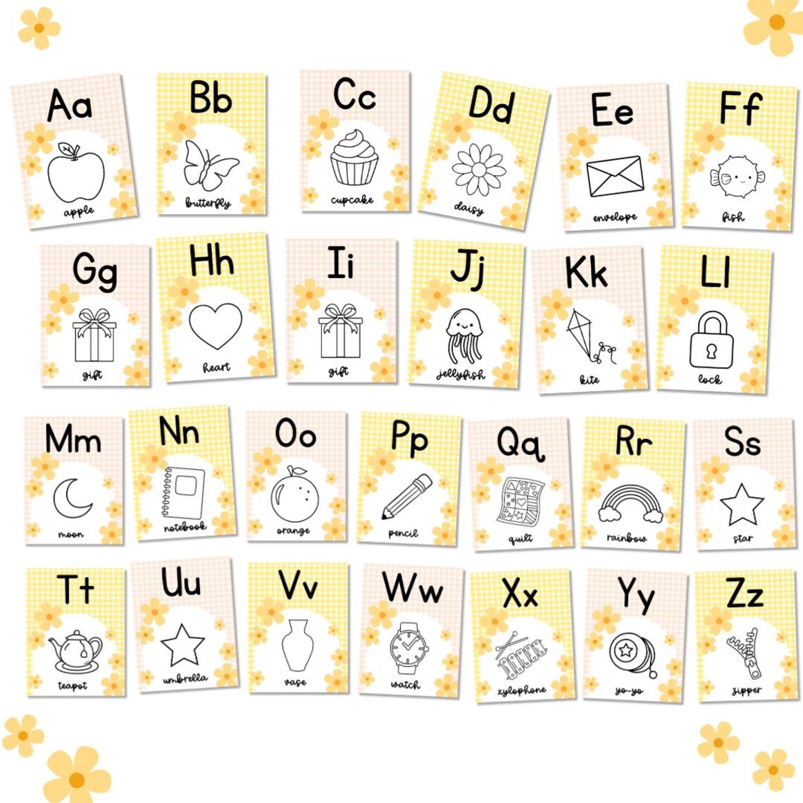 Alphabet Classroom Editable Posters, Canva Templates, Cute Daisy ...