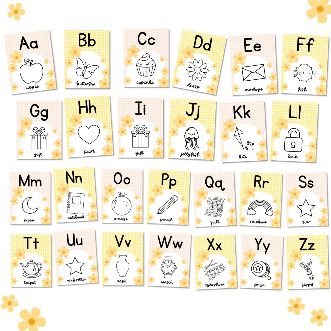 Alphabet Classroom Editable Posters, Canva Templates, Cute Daisy ...