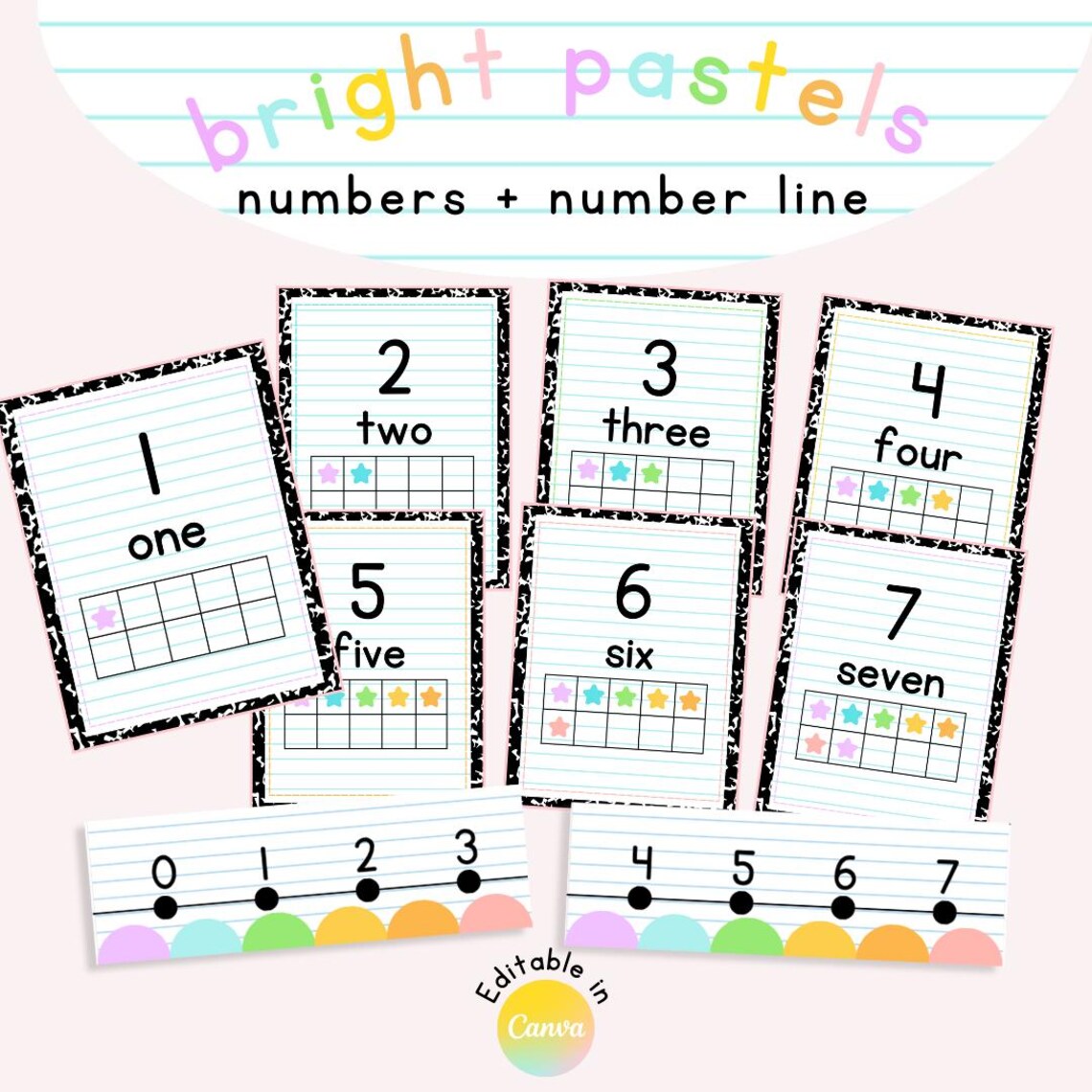 Number Ten Frames Classroom Editable Posters, Pastel Rainbow Counting ...
