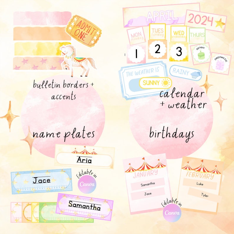 Pastel Circus Classroom Decor Bundle, Editable Classroom Decor Bundle ...
