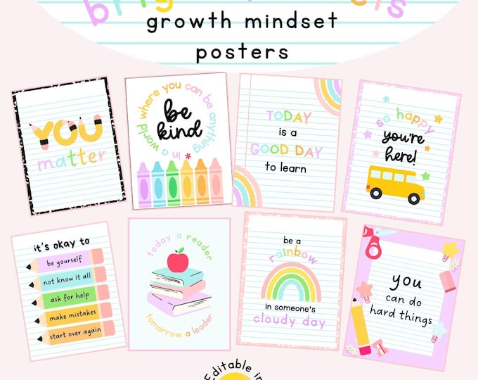 Cutesy Growth Mindset Posters, Printable Positive Self-talk for Kids ...
