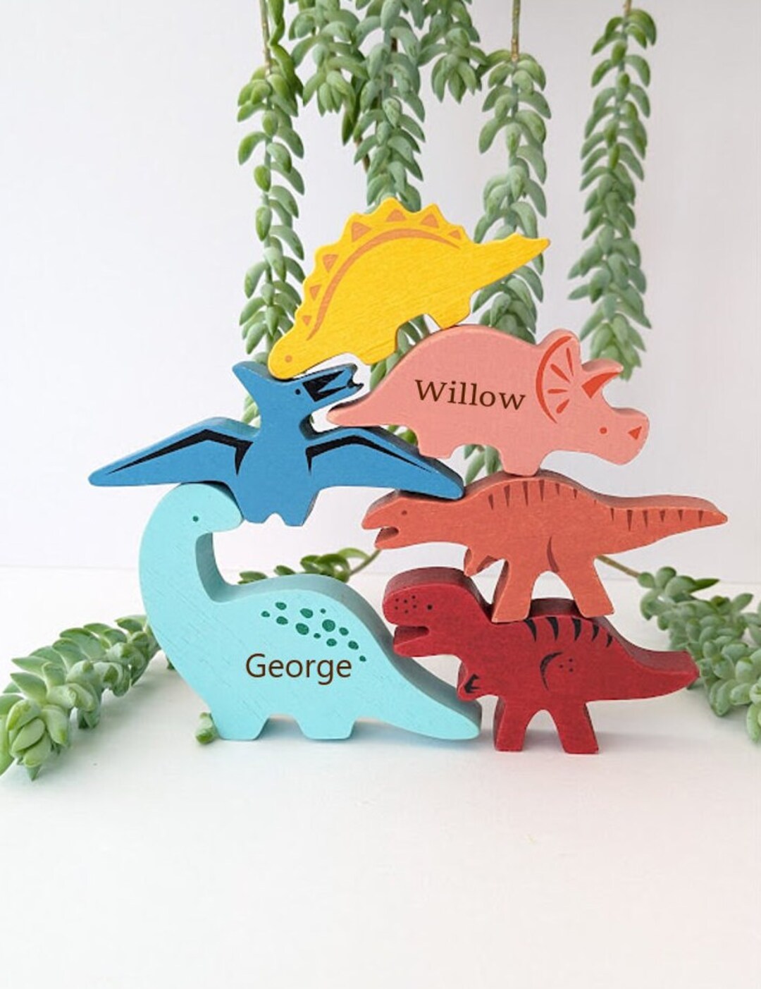 Personalised Wooden Stacking Dinosaur Set, Gender Neutral Dinosaur ...