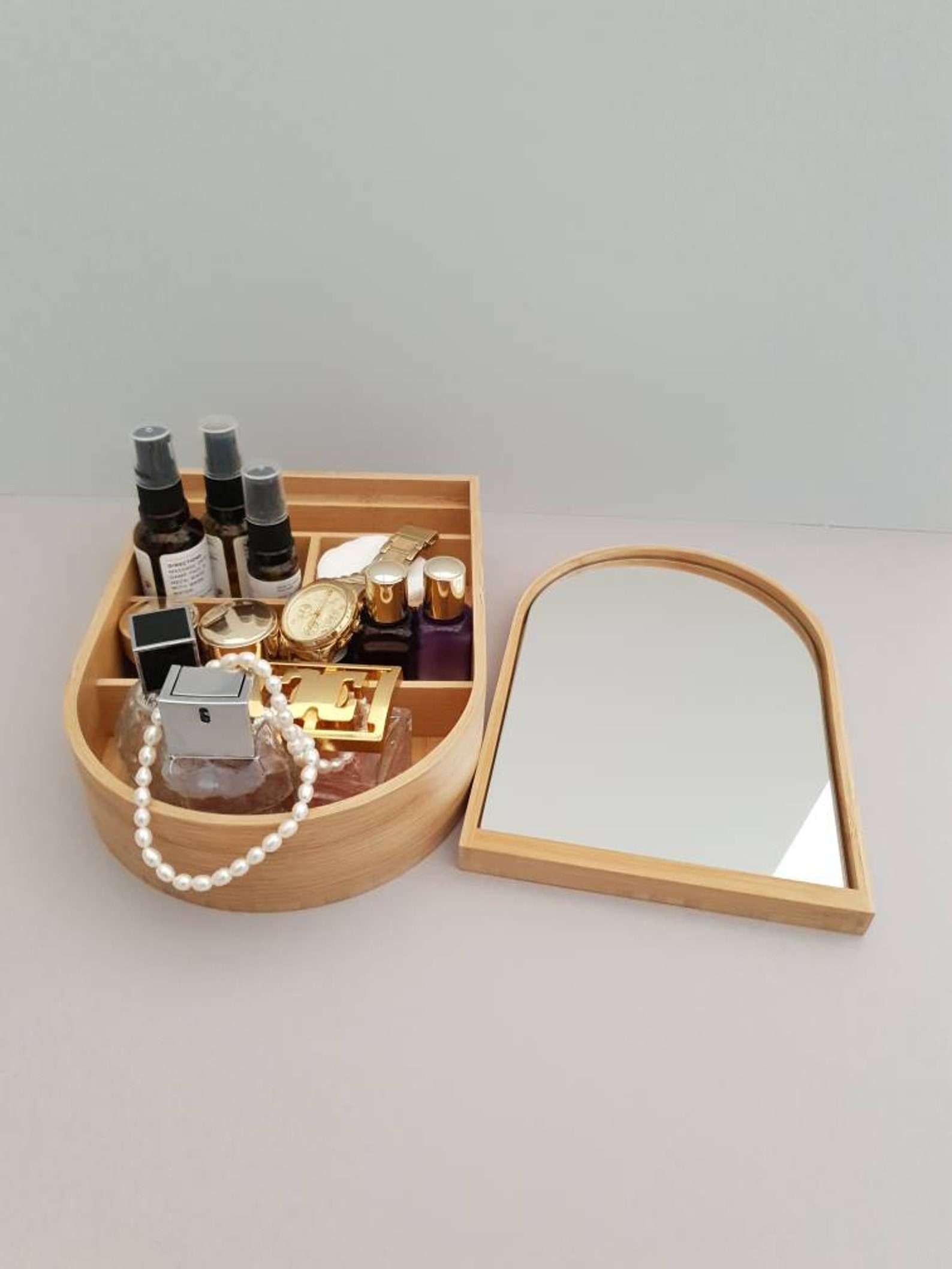 Wooden Engraved Toiletries Box With Mirror Gift for Her Gift | Etsy