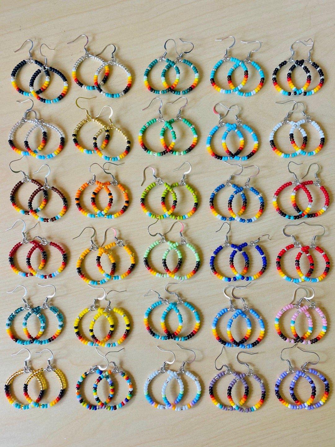 Native Style Beaded Hoop Earrings (1''_8/0 Bead Size) - Etsy