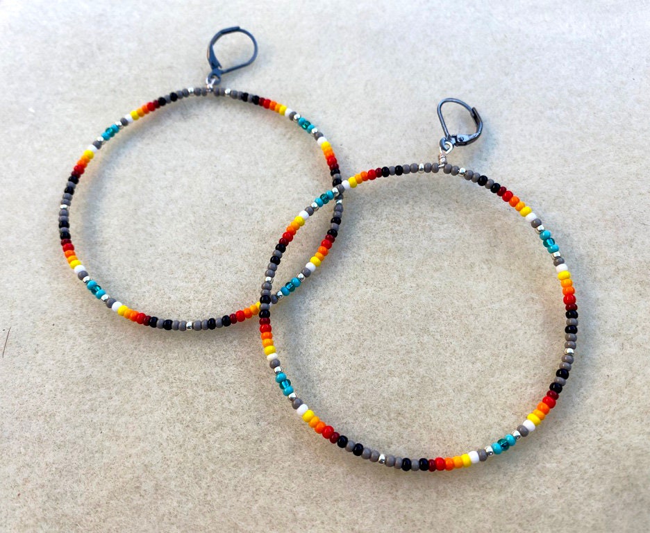 Native American Styled Beaded Hoops (small Bead) - Etsy
