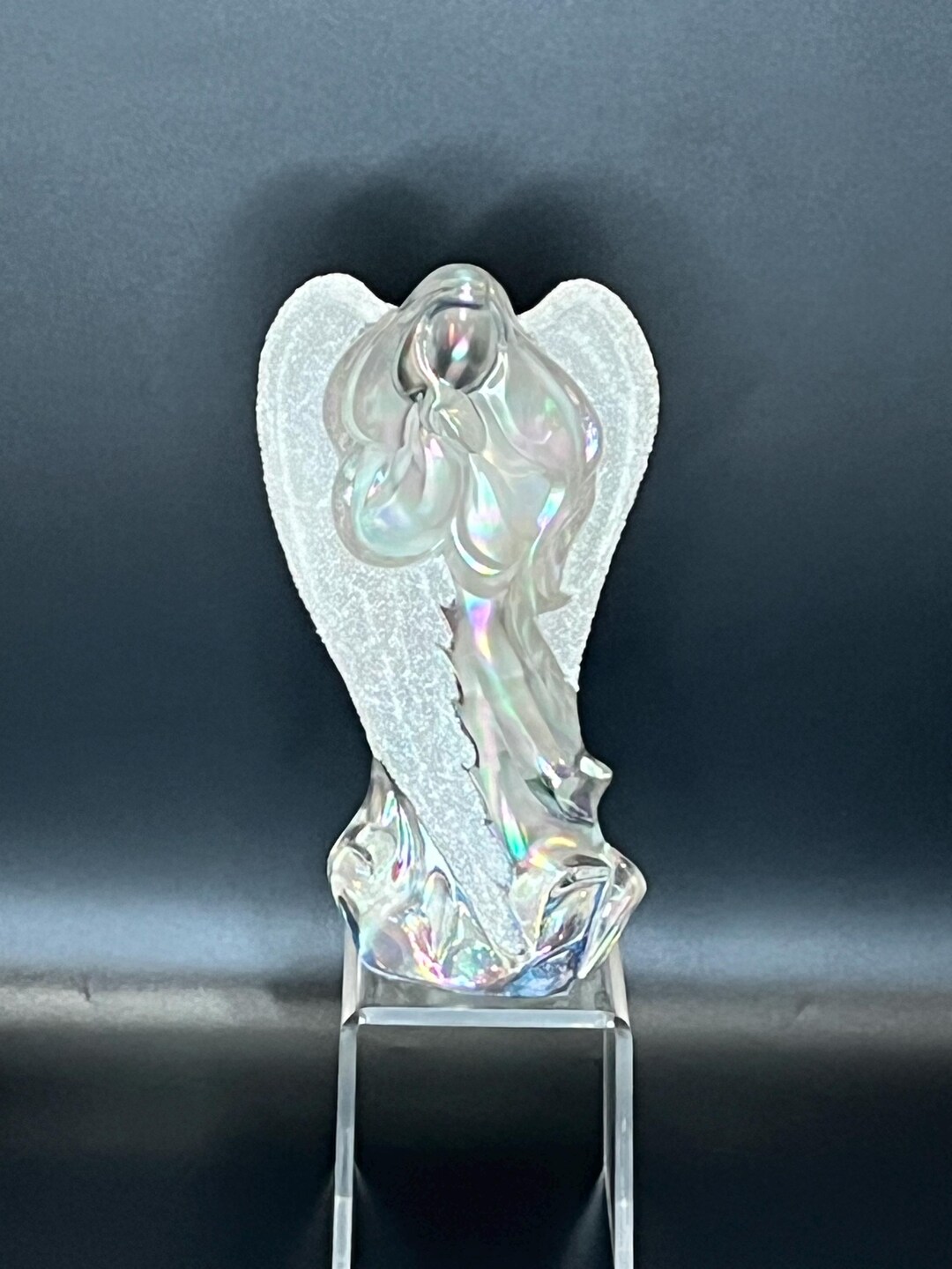 Vintage Fenton Glass Angel White Iridescent Carnival Glass Figurine ...
