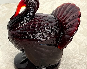 L.E. Smith Vintage Amberina Glass Turkey Dish - Etsy