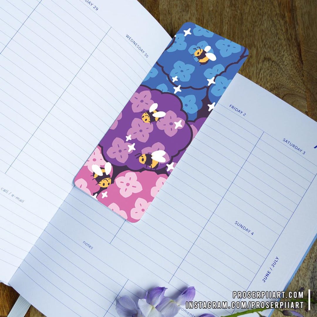 Hydrangeas and Bees Bookmark ,, Bi Colours Pride Stationery Flowers ...