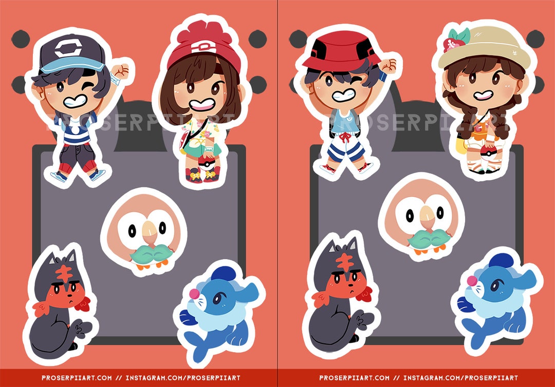 Pokemon Alola Sun Moon Vinyl Sticker Sheets Elio Selene Rowlet Litten ...