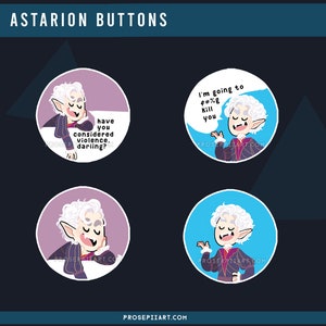 Silly Astarion Buttons ,, Baldurs Gate 3 ,, Dnd Game Badges ,, BG3 Pins ...