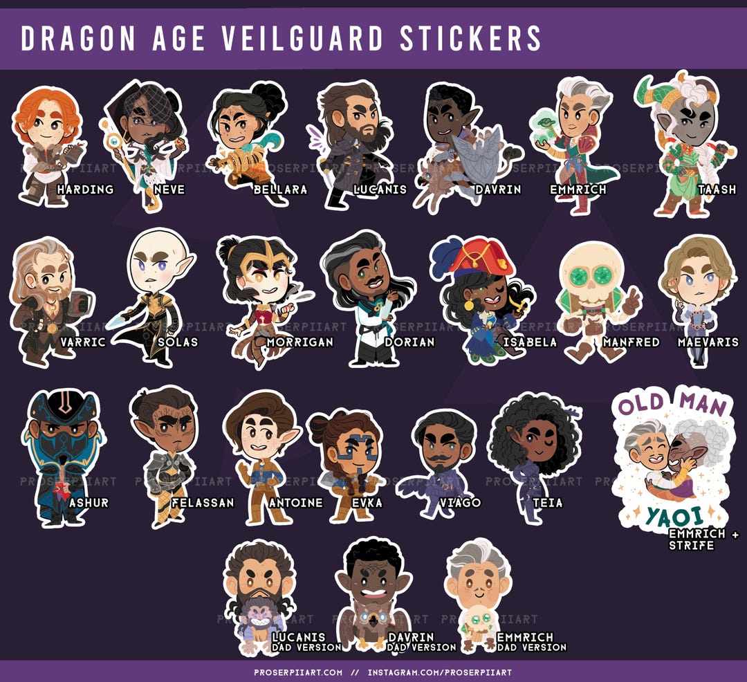 Dragon Age the Veilguard Inspired Stickers ,, DA4 Varric Harding Solas ...