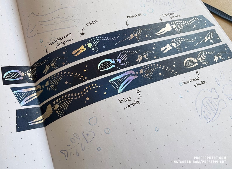 Whale Skeletons Silver Foil Washi Tape, 15mm Wide - Etsy