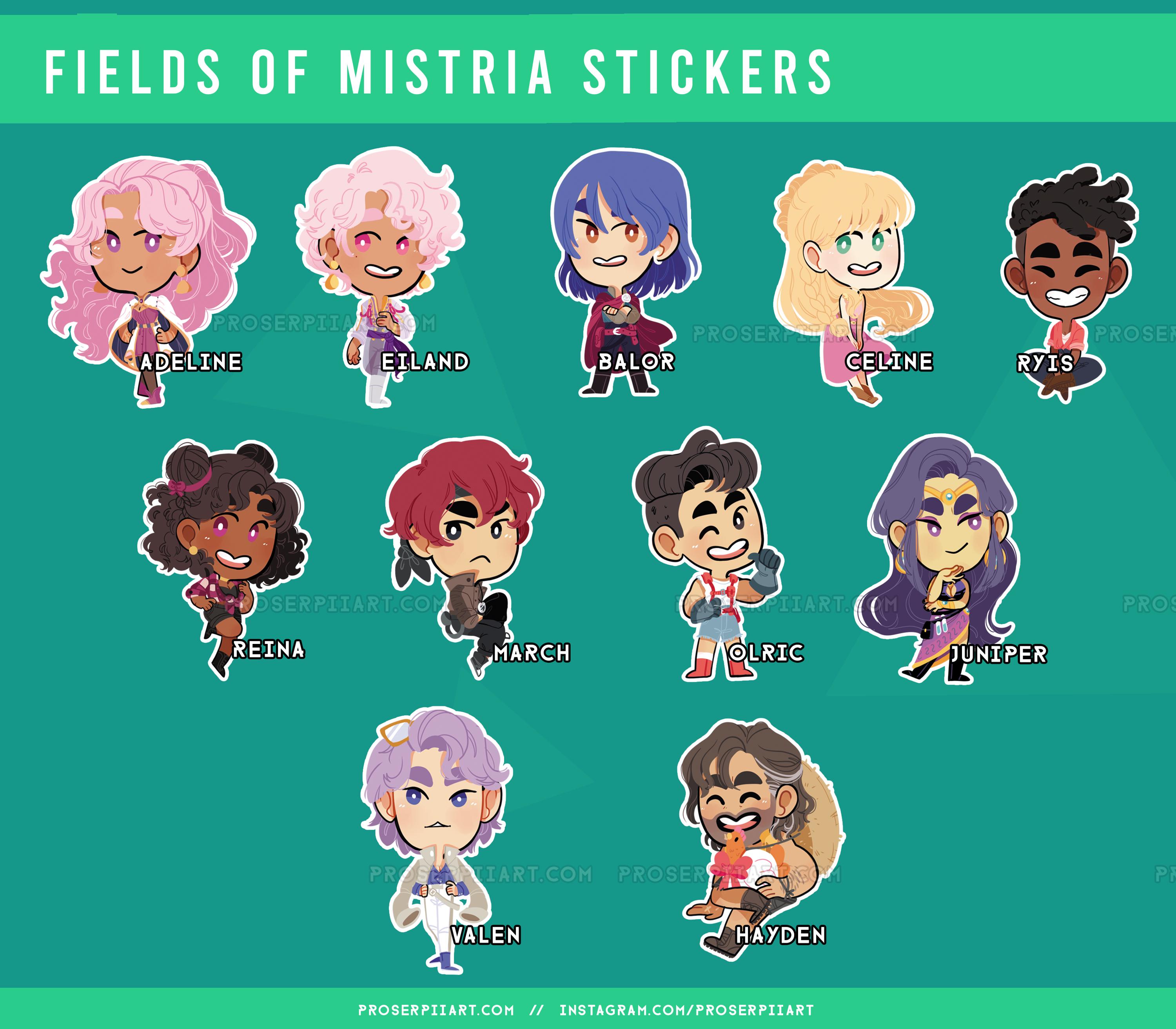 Fields of Mistria Inspired Stickers ,, Adeline Eiland Balor Celene Ryis ...