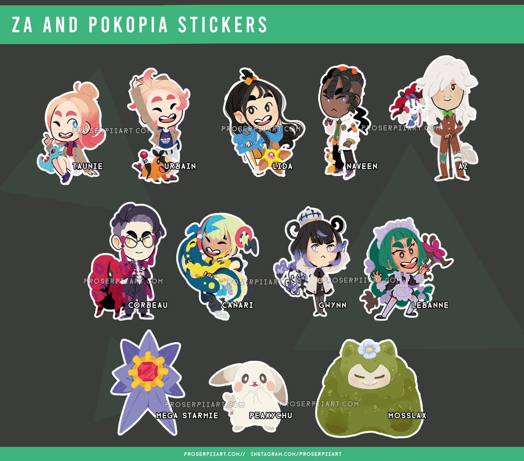 Pocket Monster ZA Stickers // Corbeau Lebanne Mosslax Peakychu Mega ...