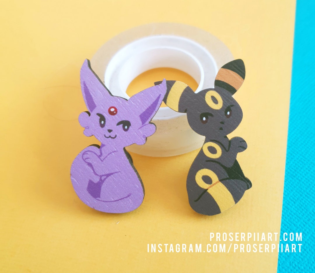 Umbreon and Espeon 40mm or 1.5 Inch Wooden Pins ,, Eeveelution Pokemon ...