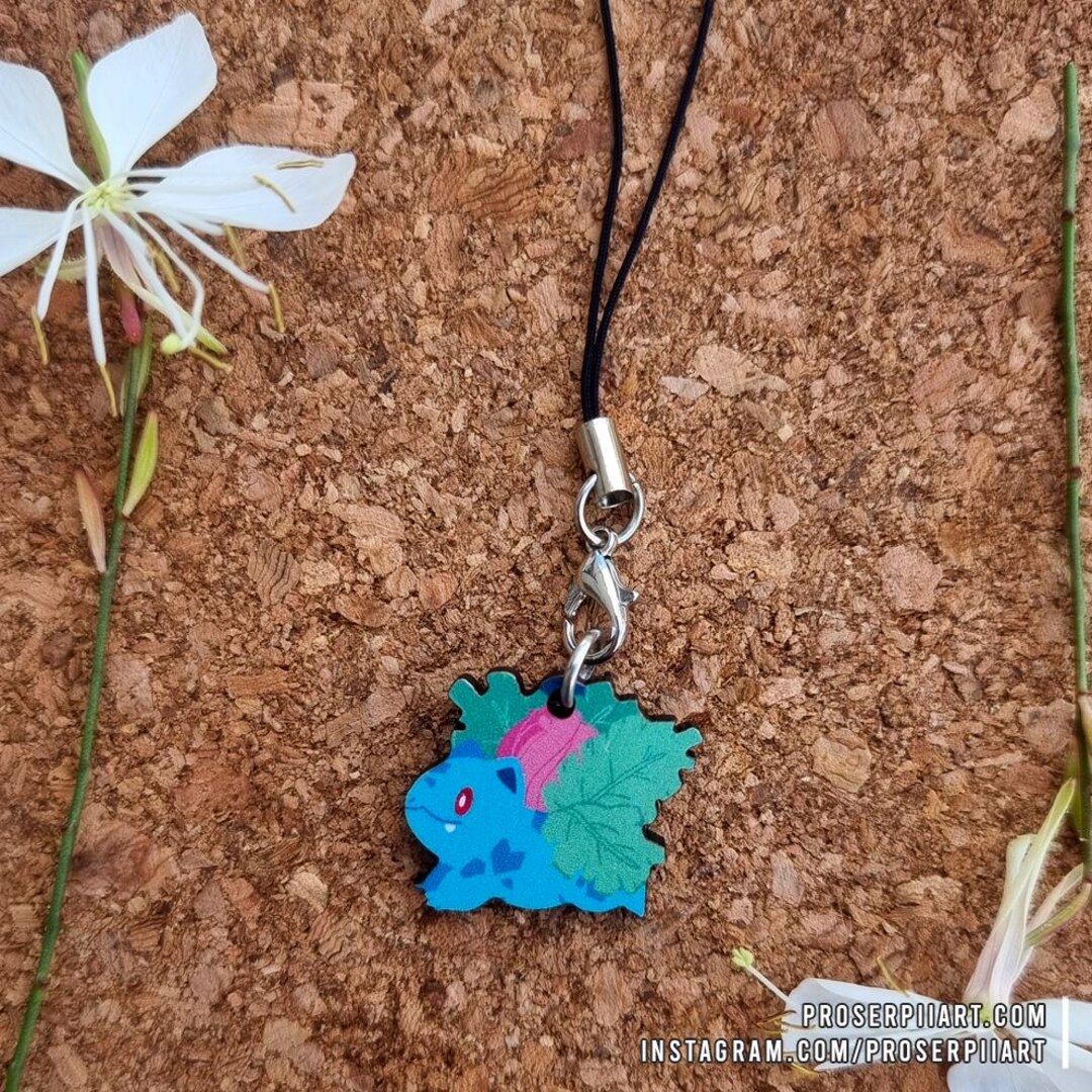 Ivysaur Mini Wooden Phone Charms ,, 1 Inch or 2.5 Cm ,, Wood Keychain ...