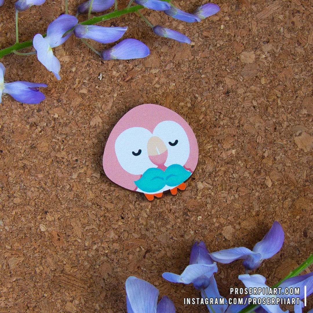 Rowlet 40mm or 1.5 Inch Wooden Pins , Grass Pokemon Pin Starter Pokemon ...