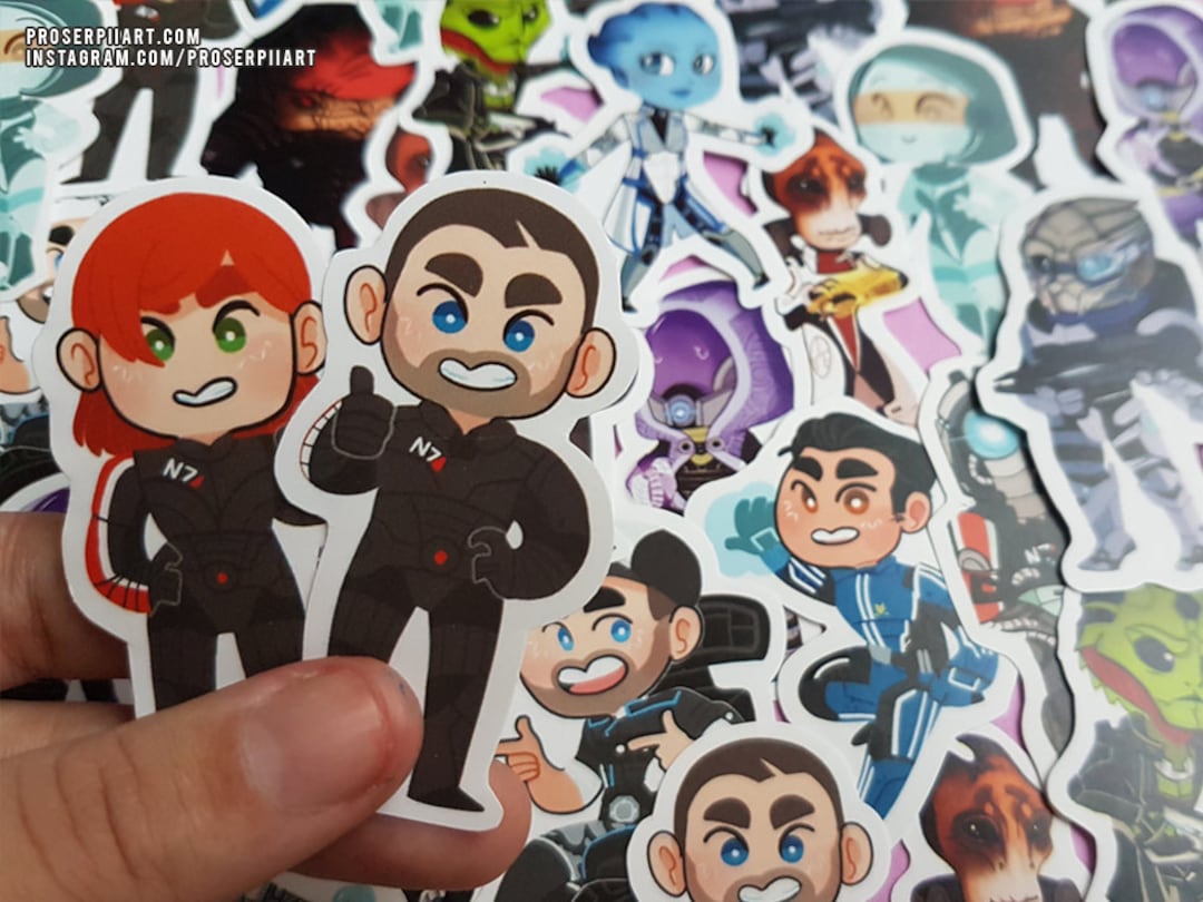 Mass Effect Stickers or Buttons ,, Garrus Tali Shepard Wrex Legion ...
