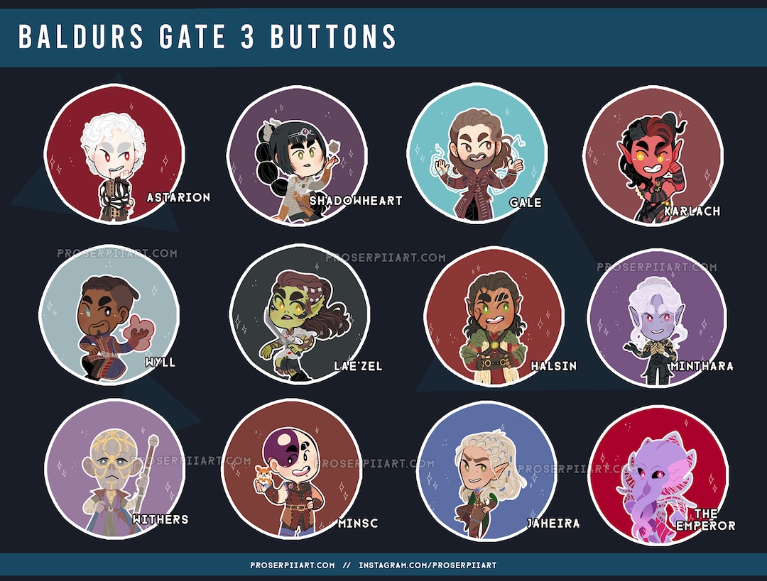 Baldur's Gate 3 Buttons ,, Astarion Shadowheart Gale Karlach Wyll ...