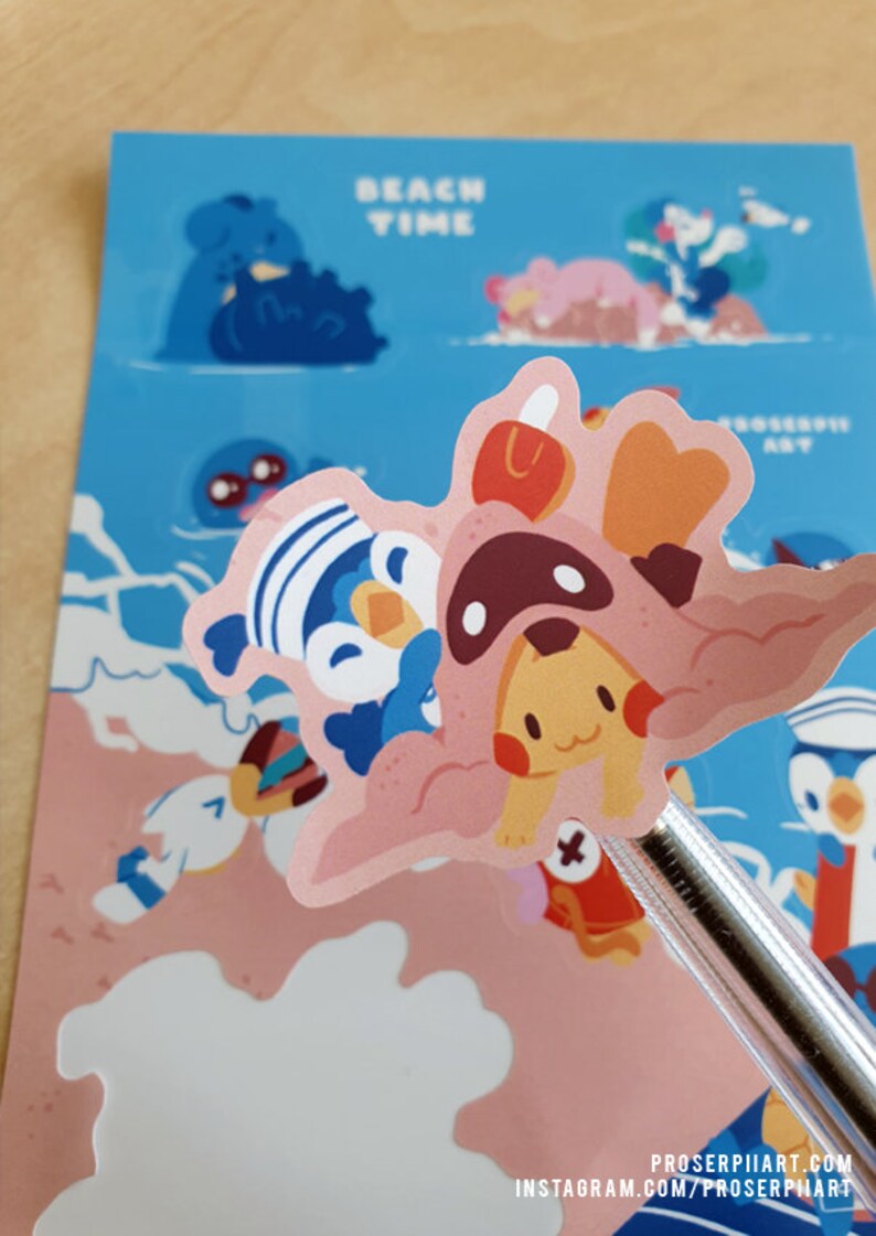Pokemon Beach Fun Sticker Sheets ,, Pikachu Squirtle Chimchar Piplup ...