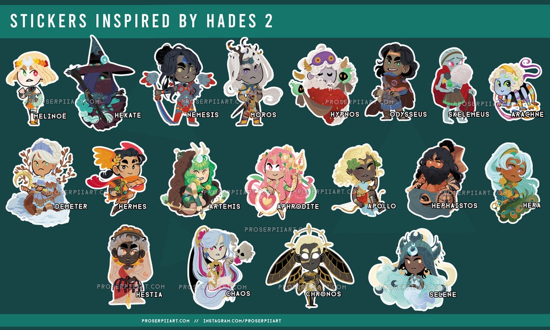 Hades 2 Inspired Stickers ,, Melinoe Hecate Moros Nemesis Apollo Hermes ...