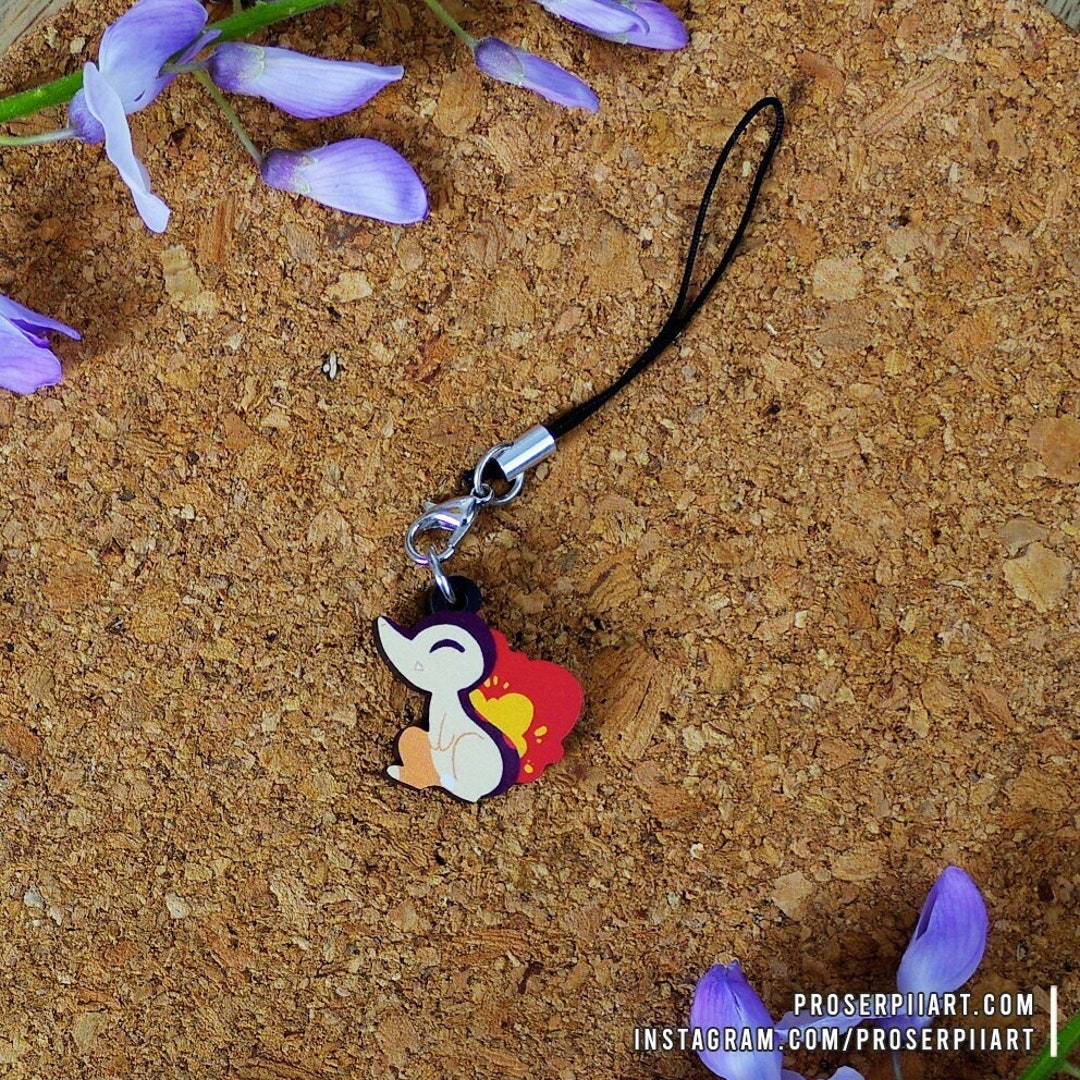 Cyndaquil Mini Wooden Phone Charms ,, 1 Inch or 2.5 Cm ,, Wood Keychain ...