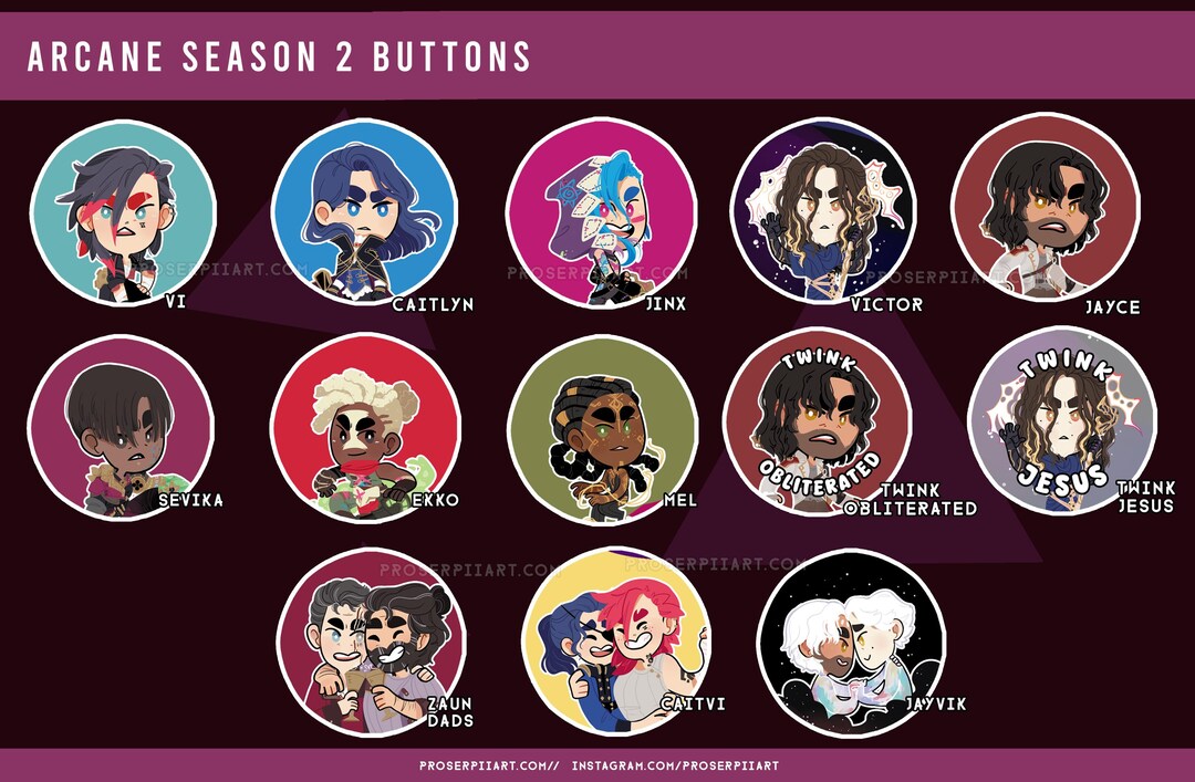 Arcane Season 2 League of Legends Buttons Badges ,, Jinx Vi Caitlin ...