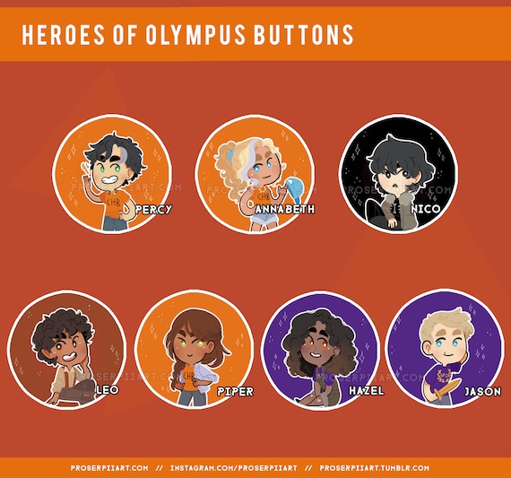 Heroes of Olympus Buttons // Percy Jackson Annabeth Chase Nico - Etsy