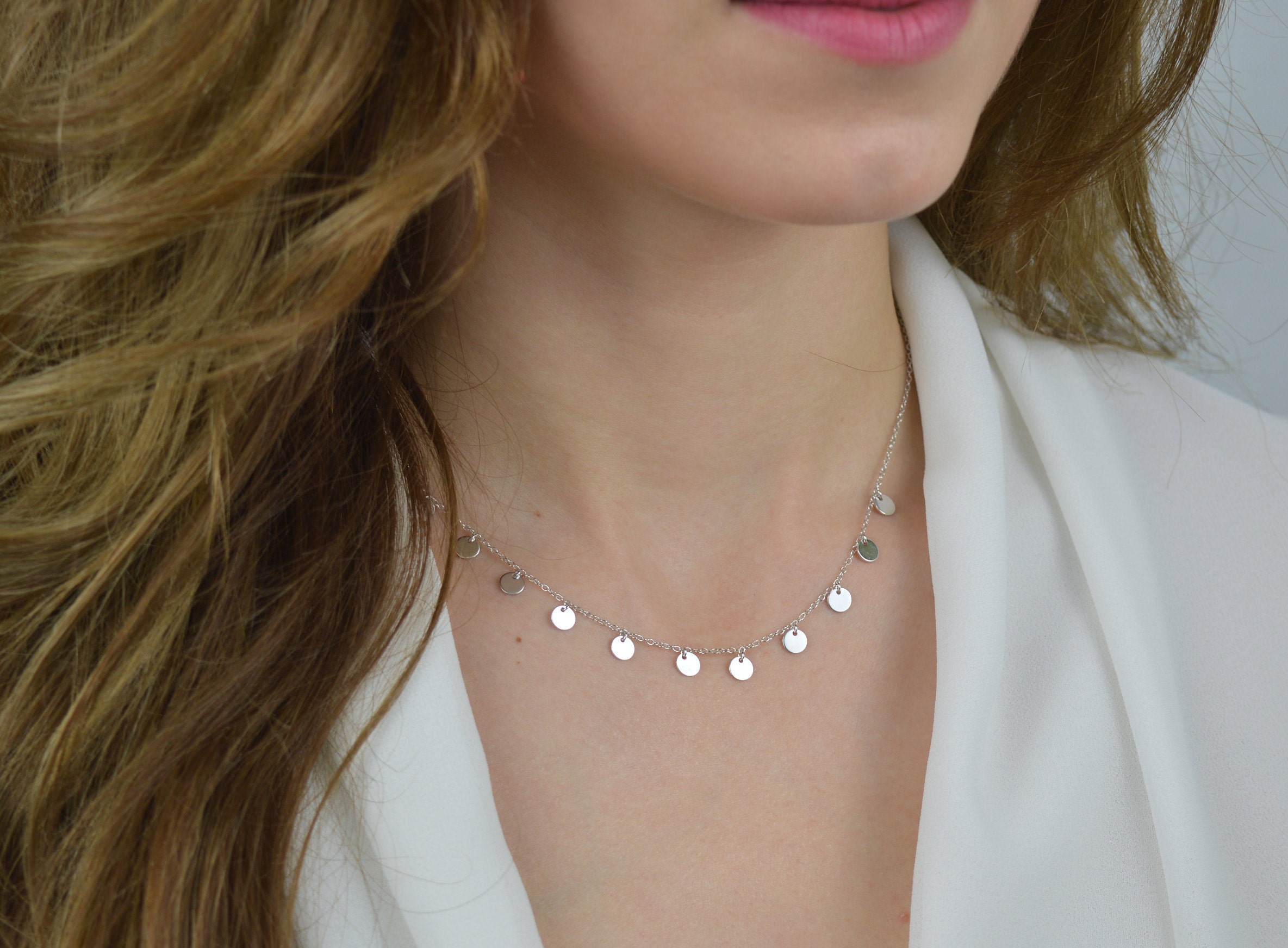 Silver Necklace Silver Choker Coin Choker Necklace Silver - Etsy