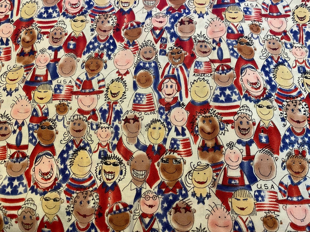 Patriotic Cartoon Red White Blue Fabric - Etsy