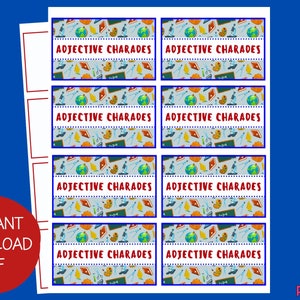 50 Adjective Charades | Printable Adjective Charades | Printable Word ...