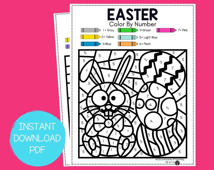 Easter Color by Number for Kids, Easter Printable, Easter Coloring ...